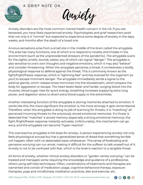 Grief Note: Anxiety - Center for Loss and Bereavement