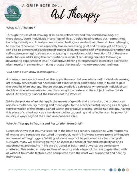 Grief Notes: Art Therapy - Center for Loss and Bereavement