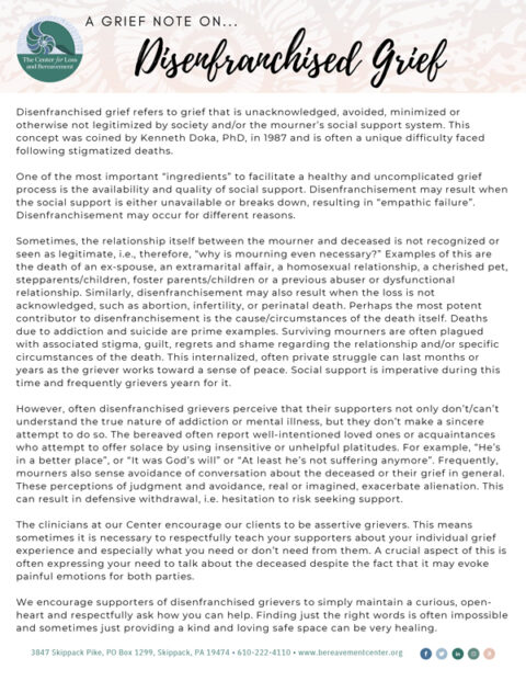 Grief Note: Disenfranchised Grief - Center for Loss and Bereavement