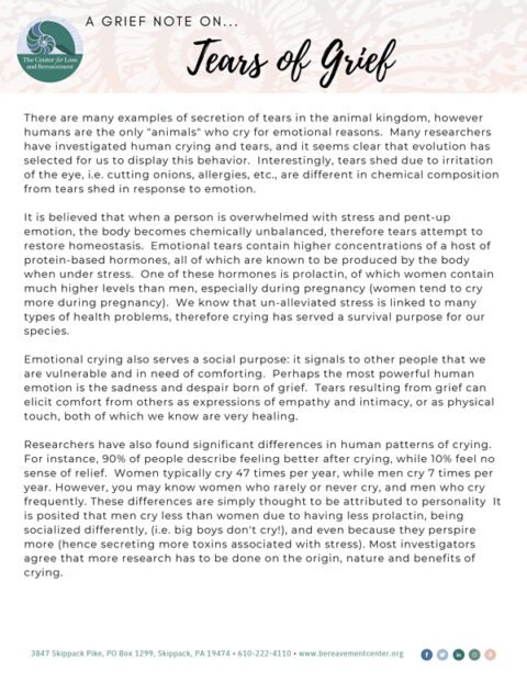 Grief Note: Tears of Grief - Center for Loss and Bereavement