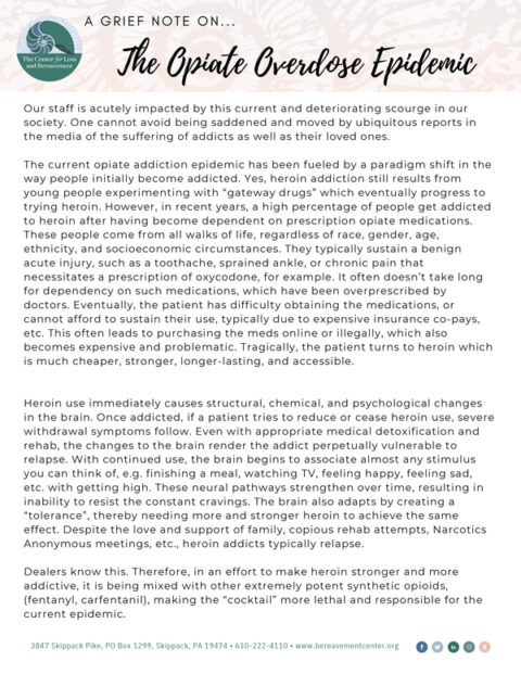 Grief Note: The Opiate Overdose Epidemic - Center for Loss and Bereavement