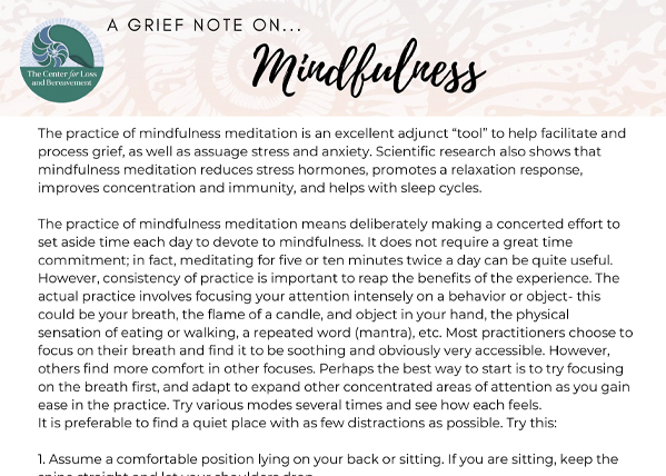 Grief Note: Mindfulness - Center for Loss and Bereavement