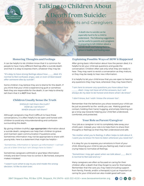 Talking to Children About A Death from Suicide - Center for Loss and ...